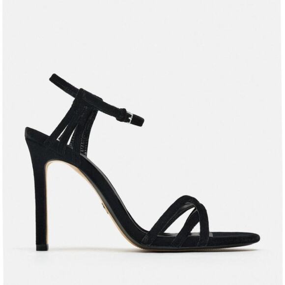 Zara | Shoes | Nwt Zara Strappy Velvet Sandal High Heels Black 65 ...
